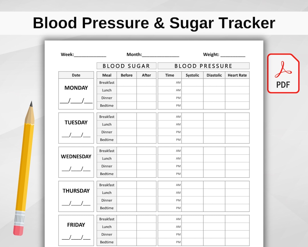 Blood Sugar and Blood Pressure Tracker Printable. Daily Blood Pressure ...