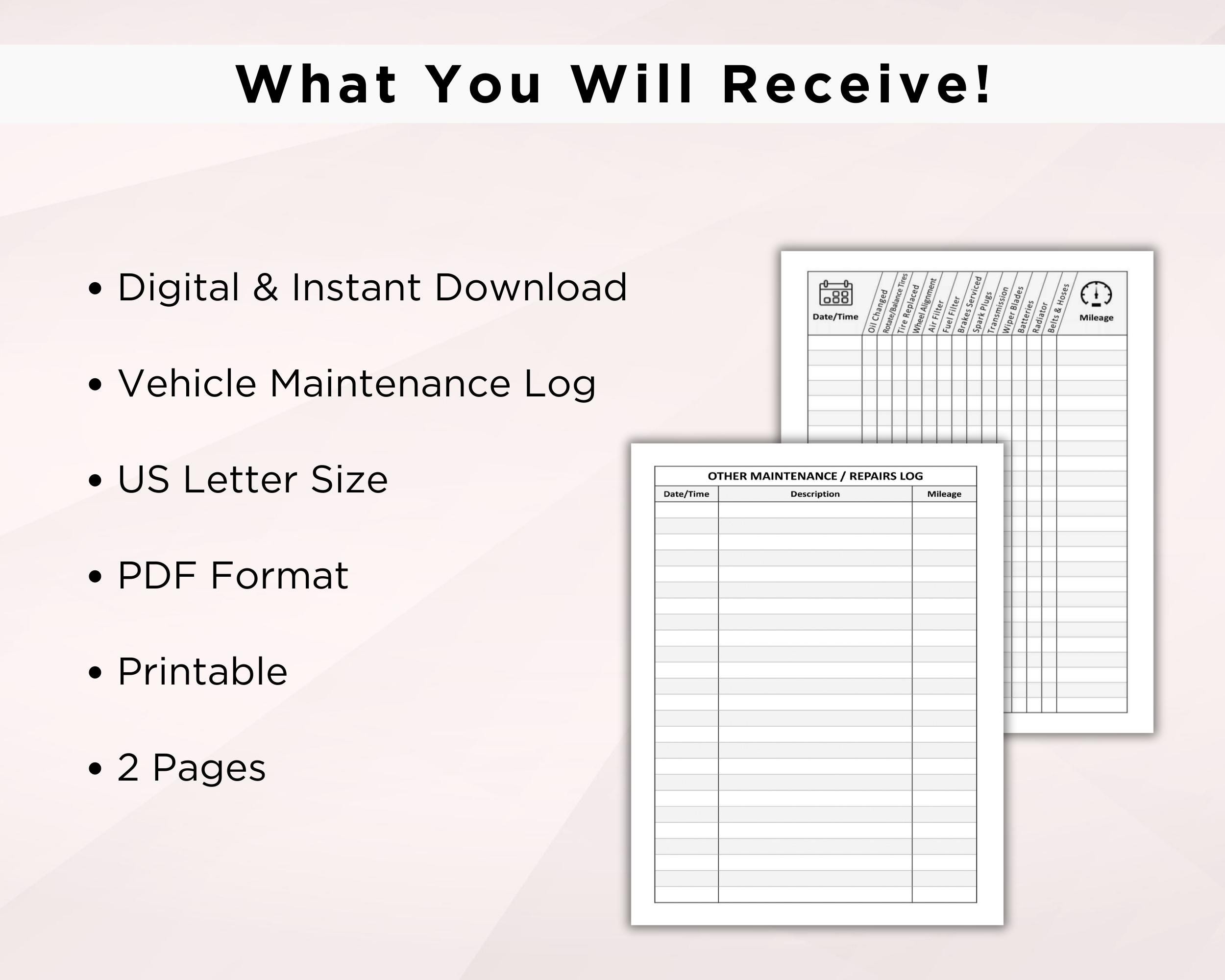 Vehicle Maintenance Log Book. Vehicle Maintenance Tracker. Vehicle ...
