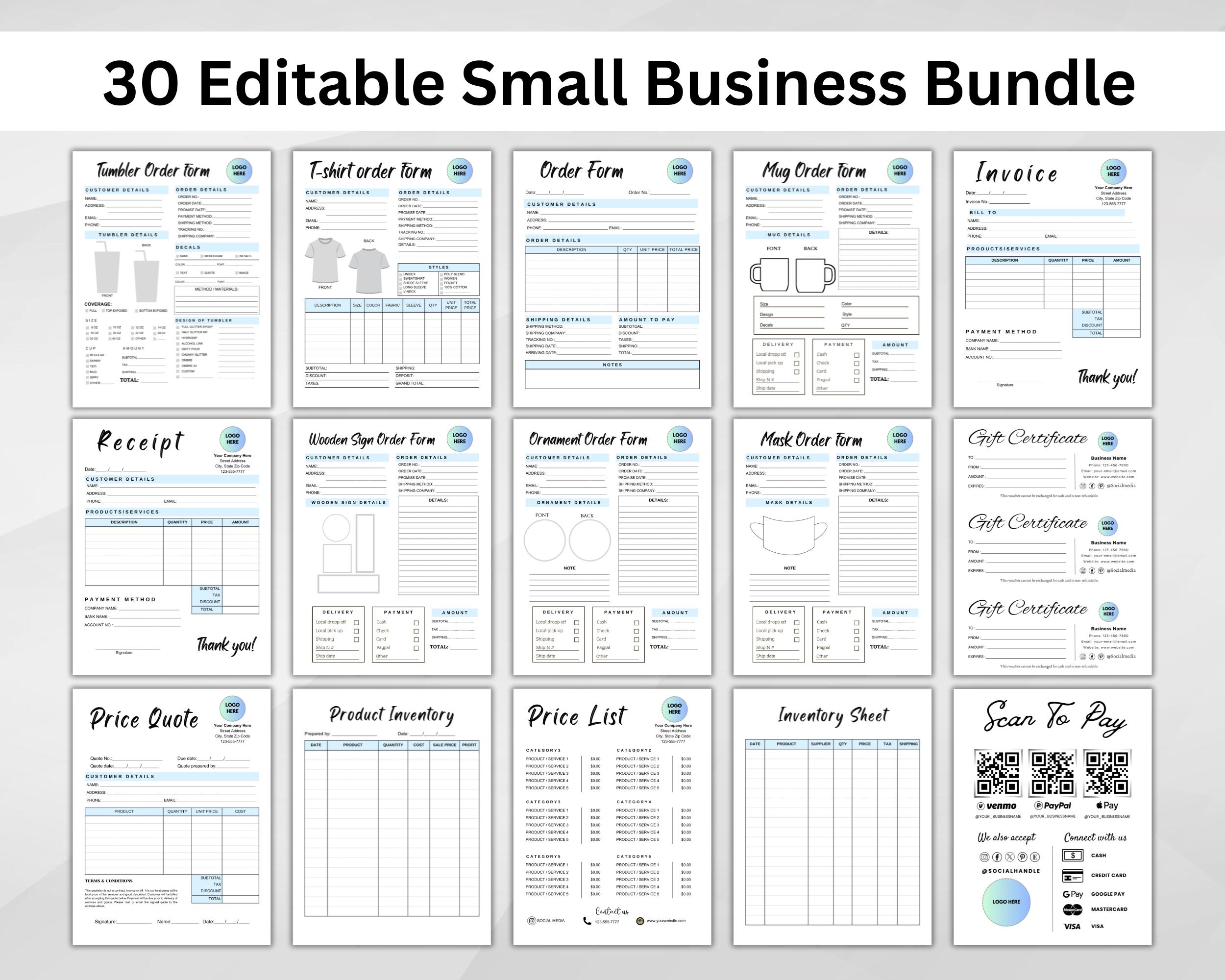 Small Business Bundle. Printable Forms for Crafters. T-shirt Order Form. Invoice Template. Price ...