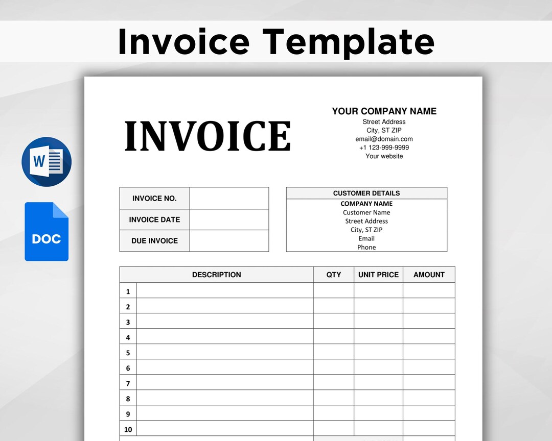 Editable Invoice Template. Custom Invoice. Printable Invoice Form ...