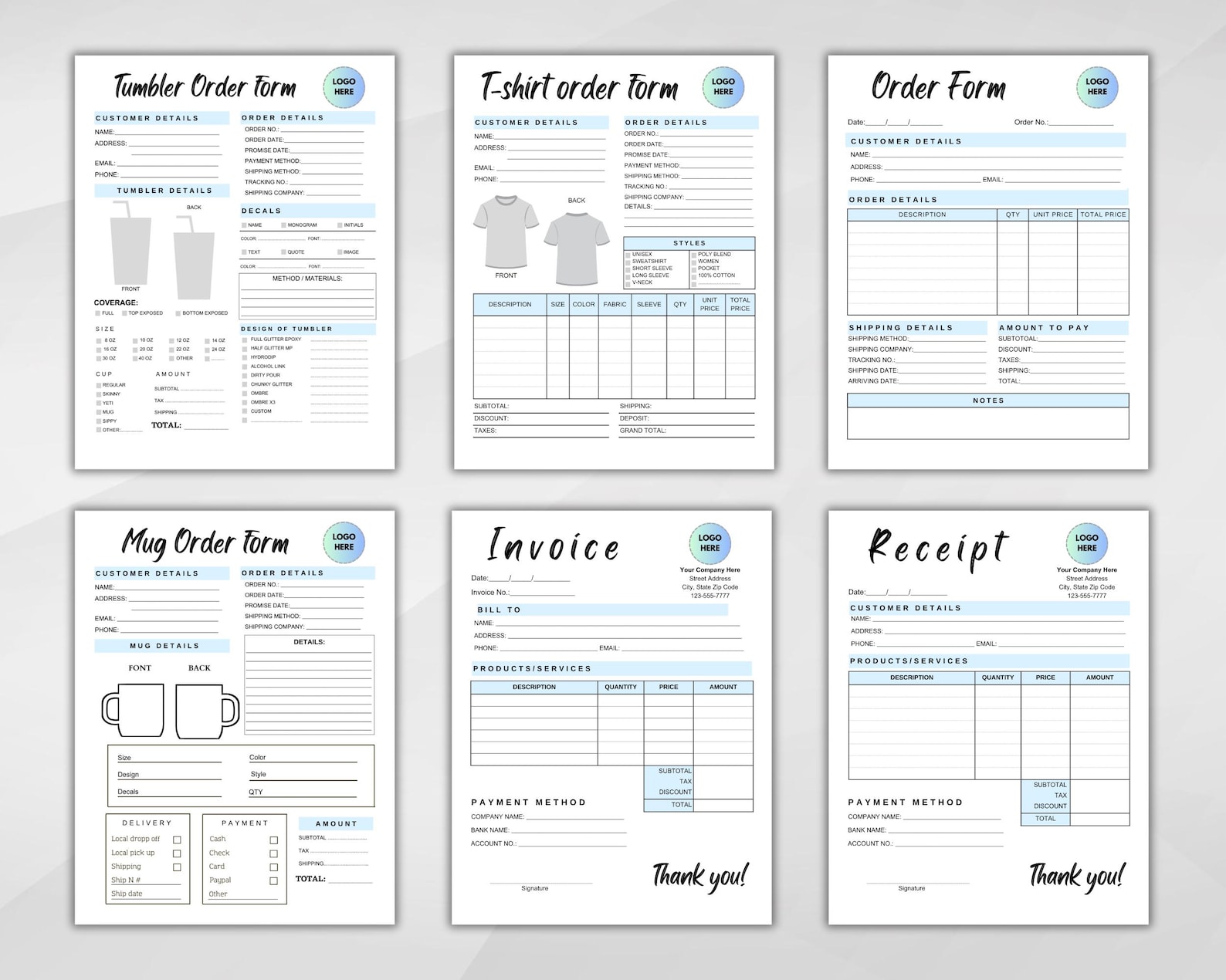 Small Business Bundle. Printable Forms for Crafters. T-shirt Order Form ...