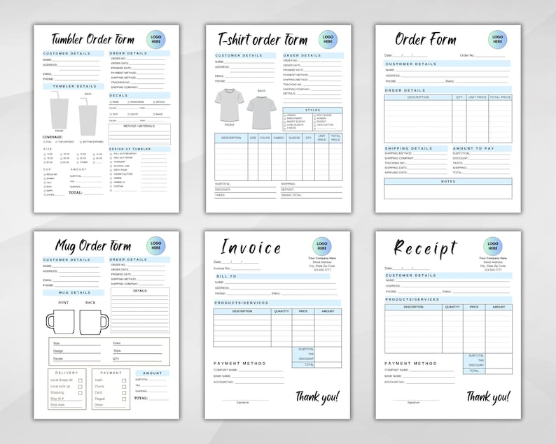 Small Business Bundle. Printable Forms for Crafters. T-shirt Order Form ...