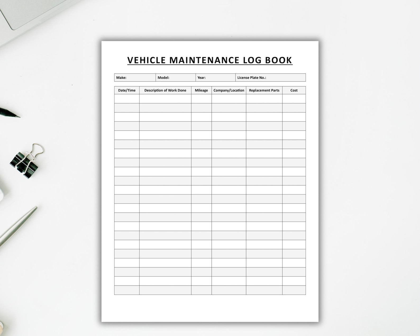 Printable Vehicle Maintenance Log. Auto Repairs & Service Checklist ...