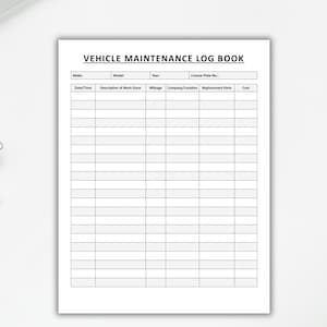 Printable Vehicle Maintenance Log. Auto Repairs & Service Checklist ...
