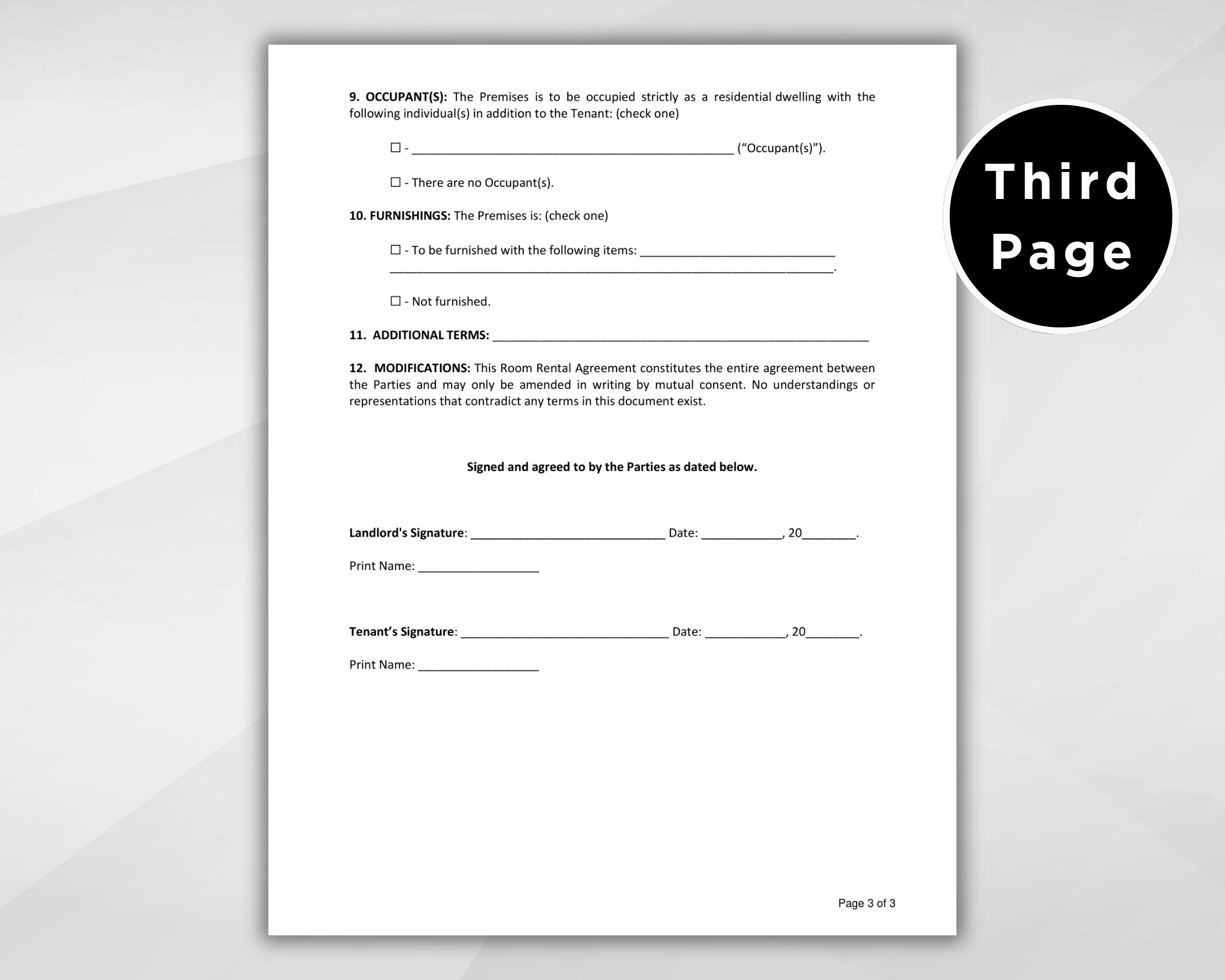 Room Rental Agreement Template. Editable Room Tenancy Agreement ...