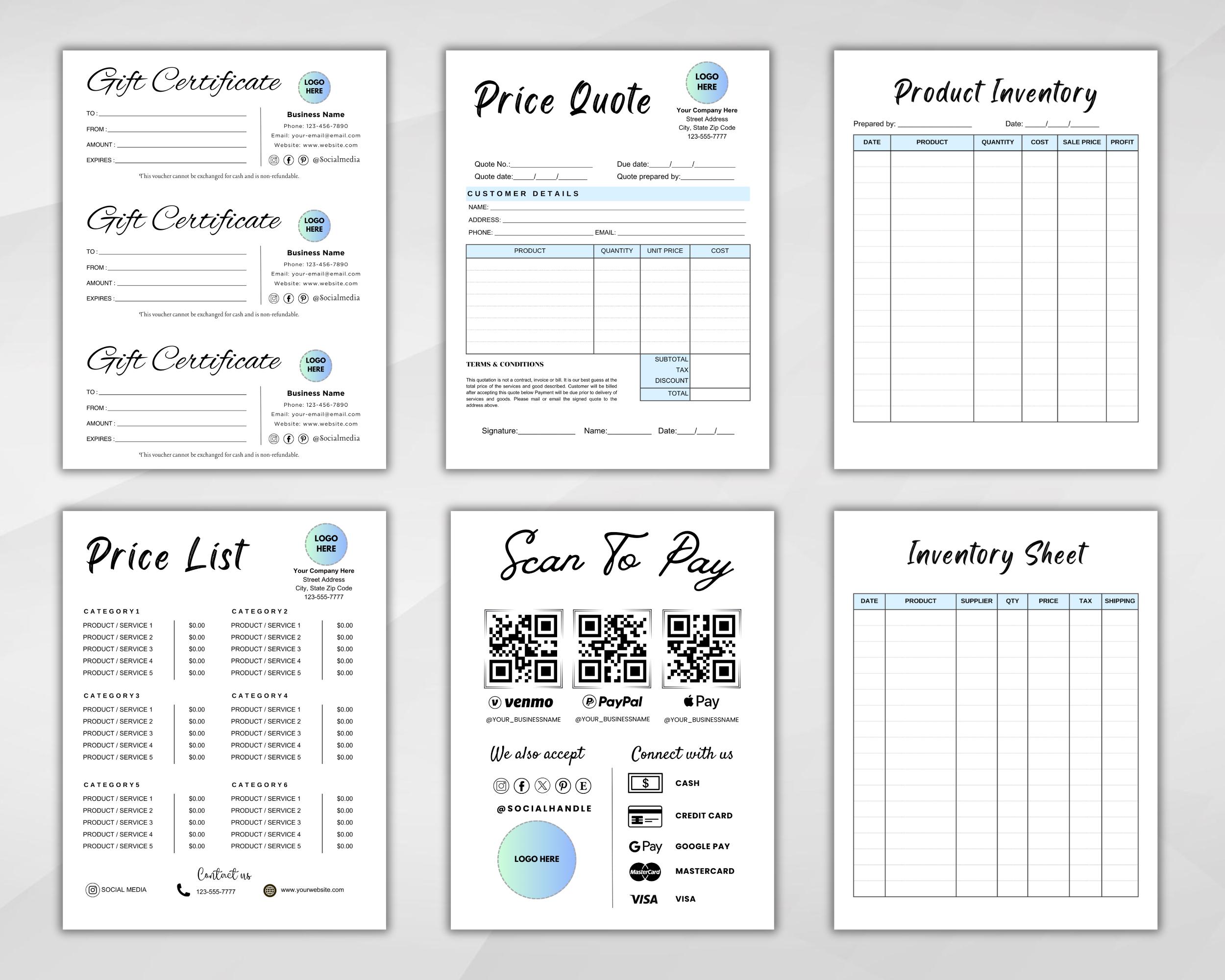 Small Business Bundle. Printable Forms for Crafters. T-shirt Order Form ...