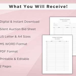 Editable Silent Auction Bid Sheet. Silent Auction Sign up Sheet ...