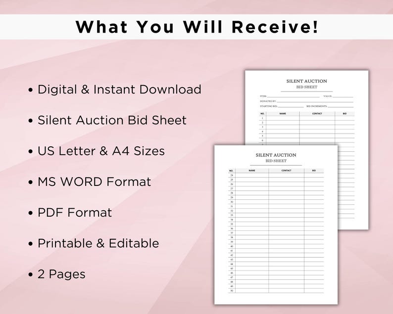 Editable Silent Auction Bid Sheet. Silent Auction Sign up Sheet ...
