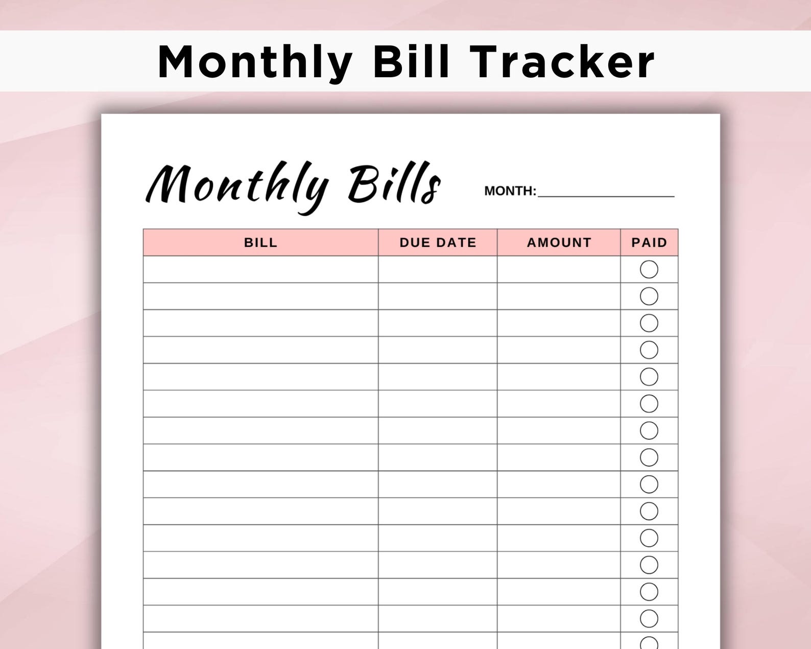 Printable Monthly Bill Log. Bill Planner. Bill Payment Checklist ...