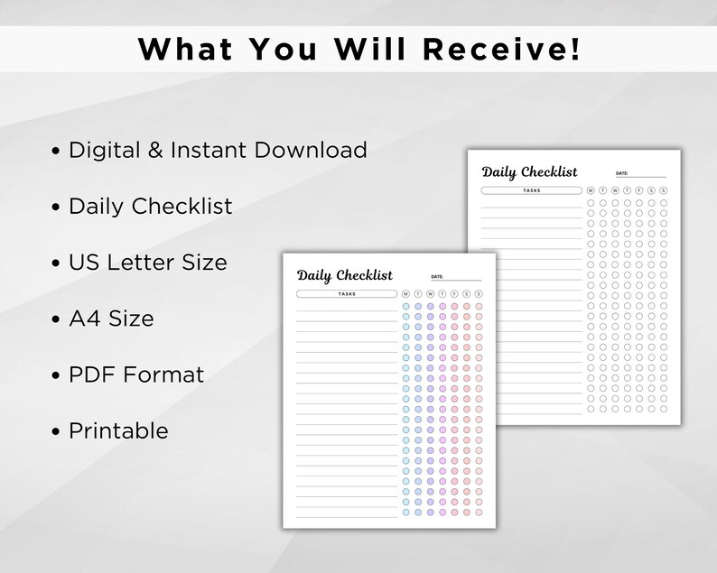 Daily Task Checklist Template. Print at Home Weekly Habits. Weekly to ...