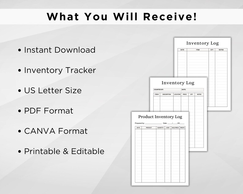 Editable Inventory Tracker. Inventory Log. Product Inventory. Inventory ...