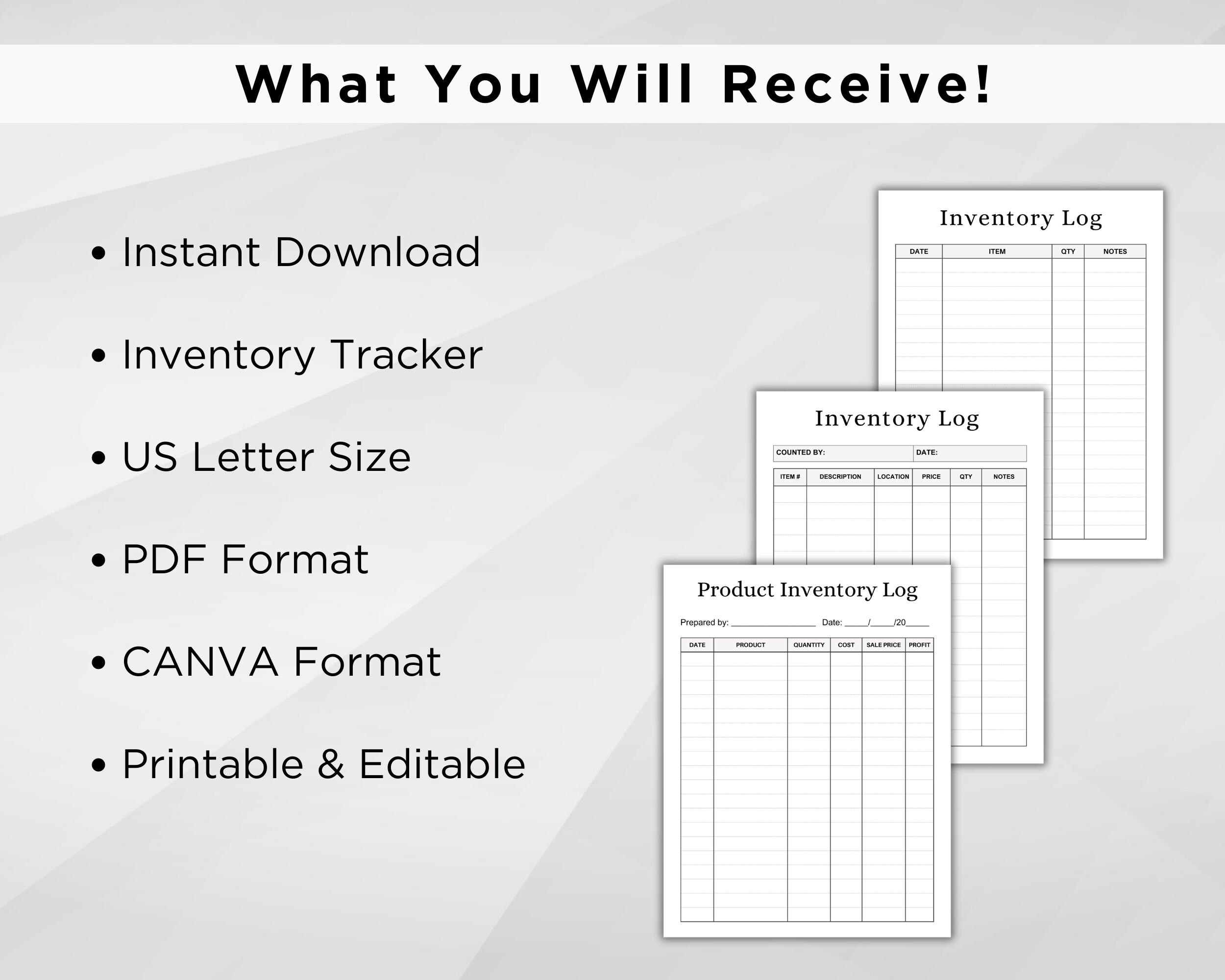 Editable Inventory Tracker. Inventory Log. Product Inventory. Inventory ...