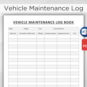 Printable Vehicle Maintenance Log. Auto Repairs & Service Checklist ...