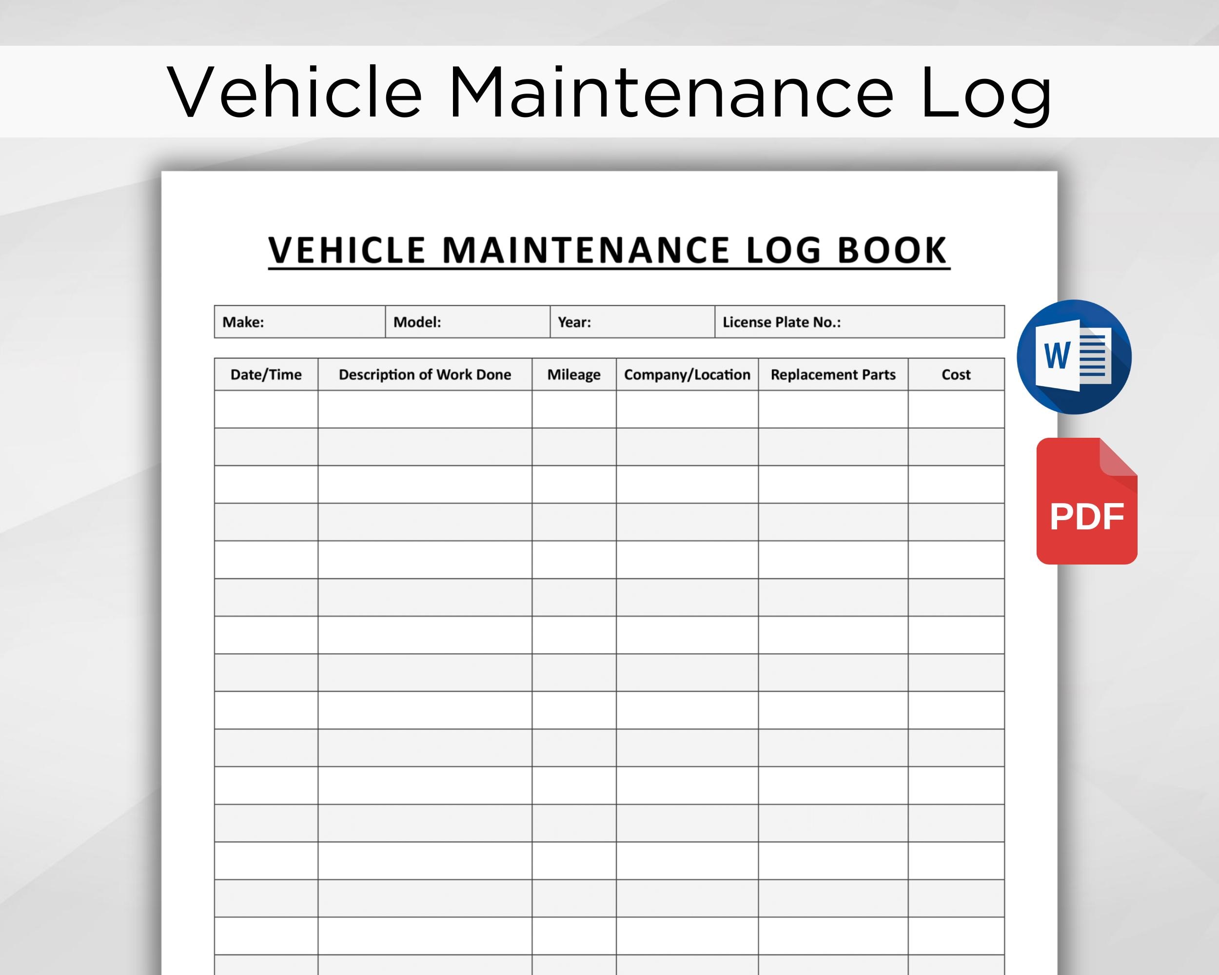 Printable Vehicle Maintenance Log. Auto Repairs & Service Checklist ...