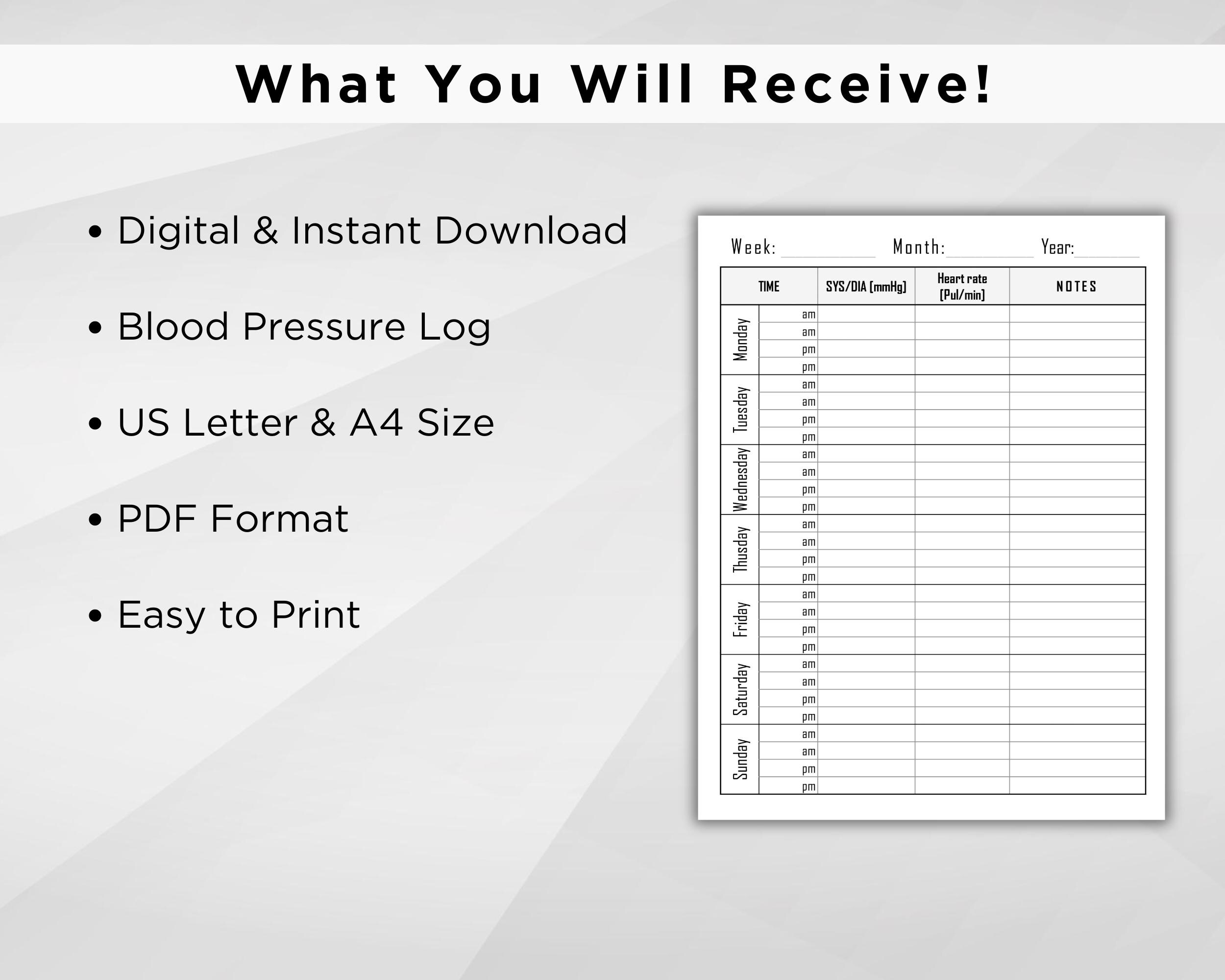 Blood Pressure Log Printable. Daily Blood Pressure Tracker. Medical Log ...