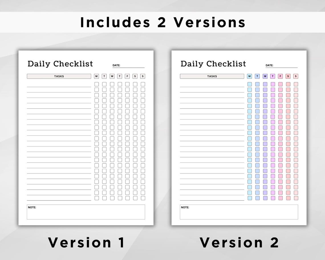 Printable Daily Checklist. Daily Task Checklist Template. Print at Home ...