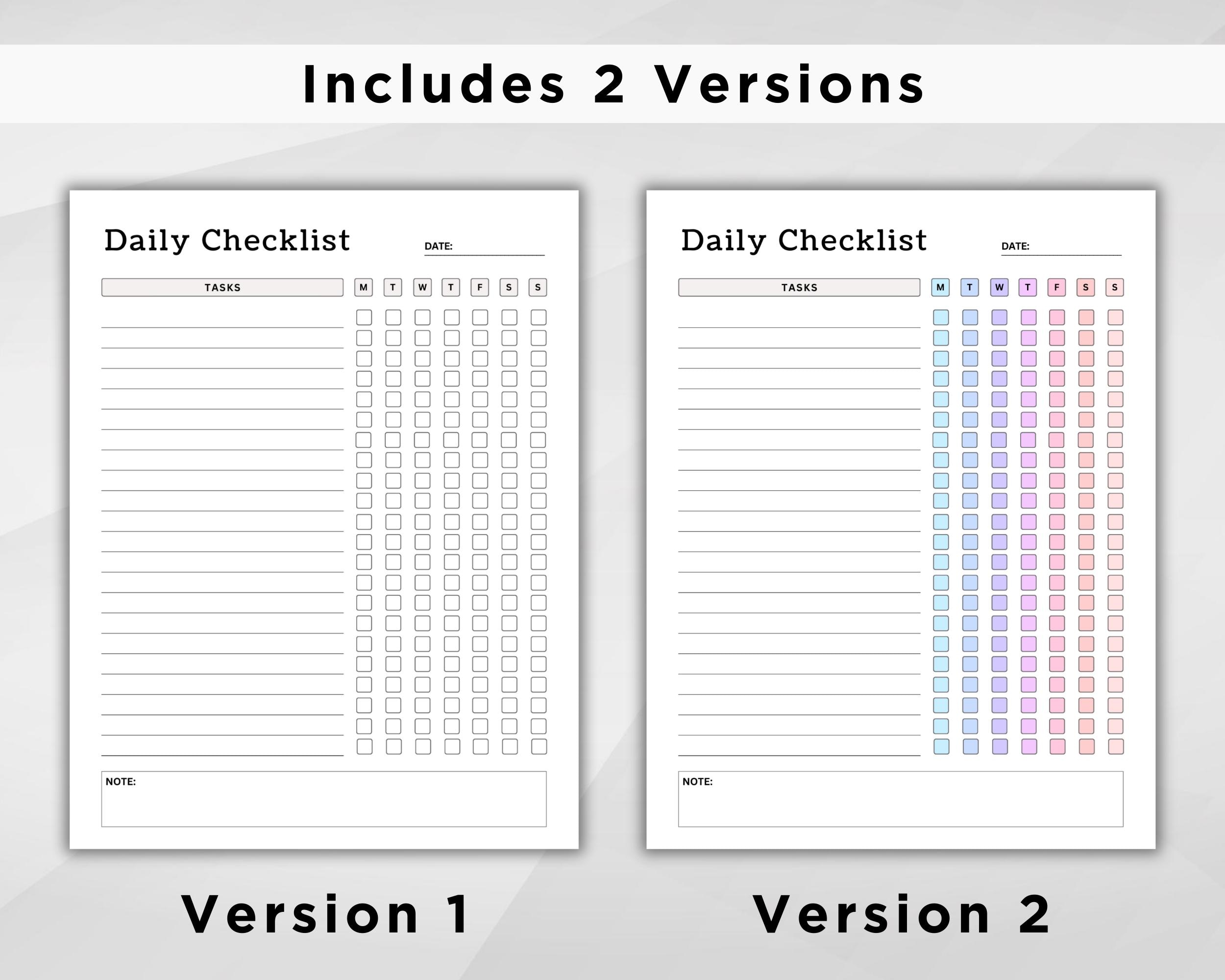 Printable Daily Checklist. Daily Task Checklist Template. Print at Home ...