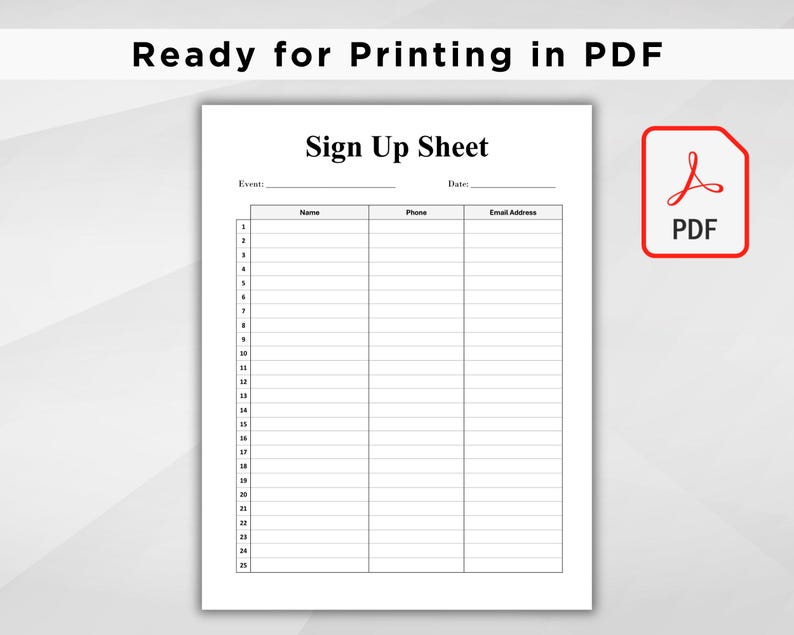 Editable Sign up Sheet Word | Event Attendance Form | Volunteer ...