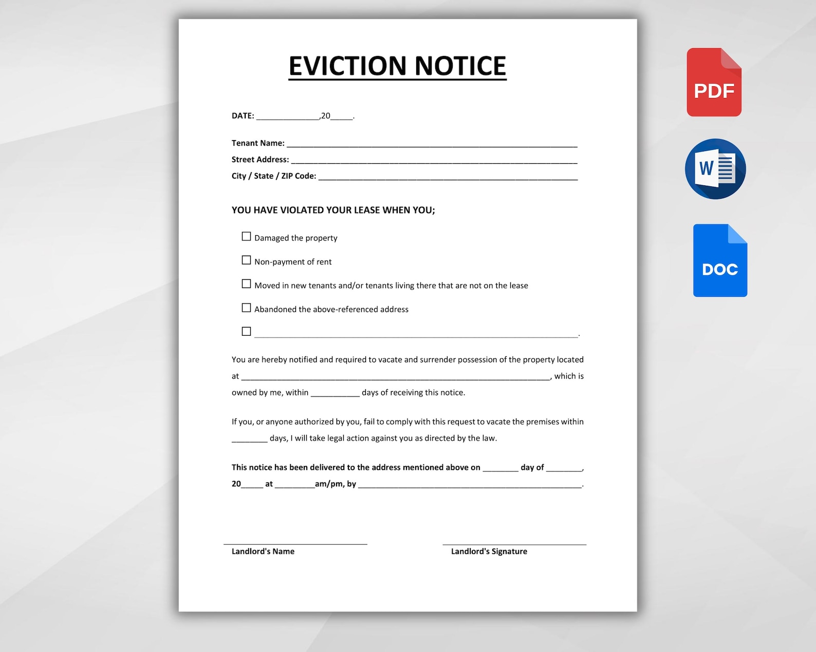 Editable Eviction Notice. Notice to Vacate Template. Lease Termination ...