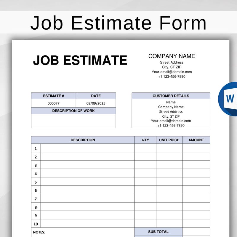 Printable Job Estimate Template - Etsy