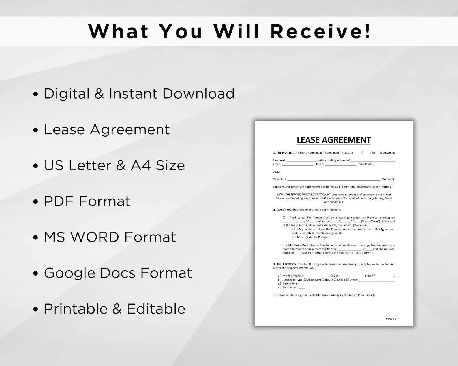 Editable Rental Agreement Template. Printable Lease Agreement ...