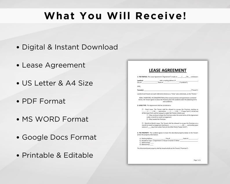 Editable Rental Agreement Template. Printable Lease Agreement ...