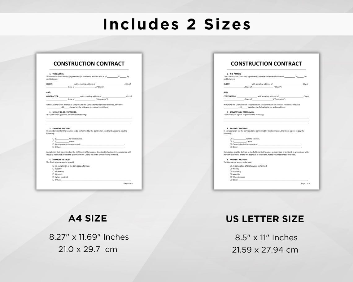 Construction Contract Form. Editable Construction Agreement Template ...
