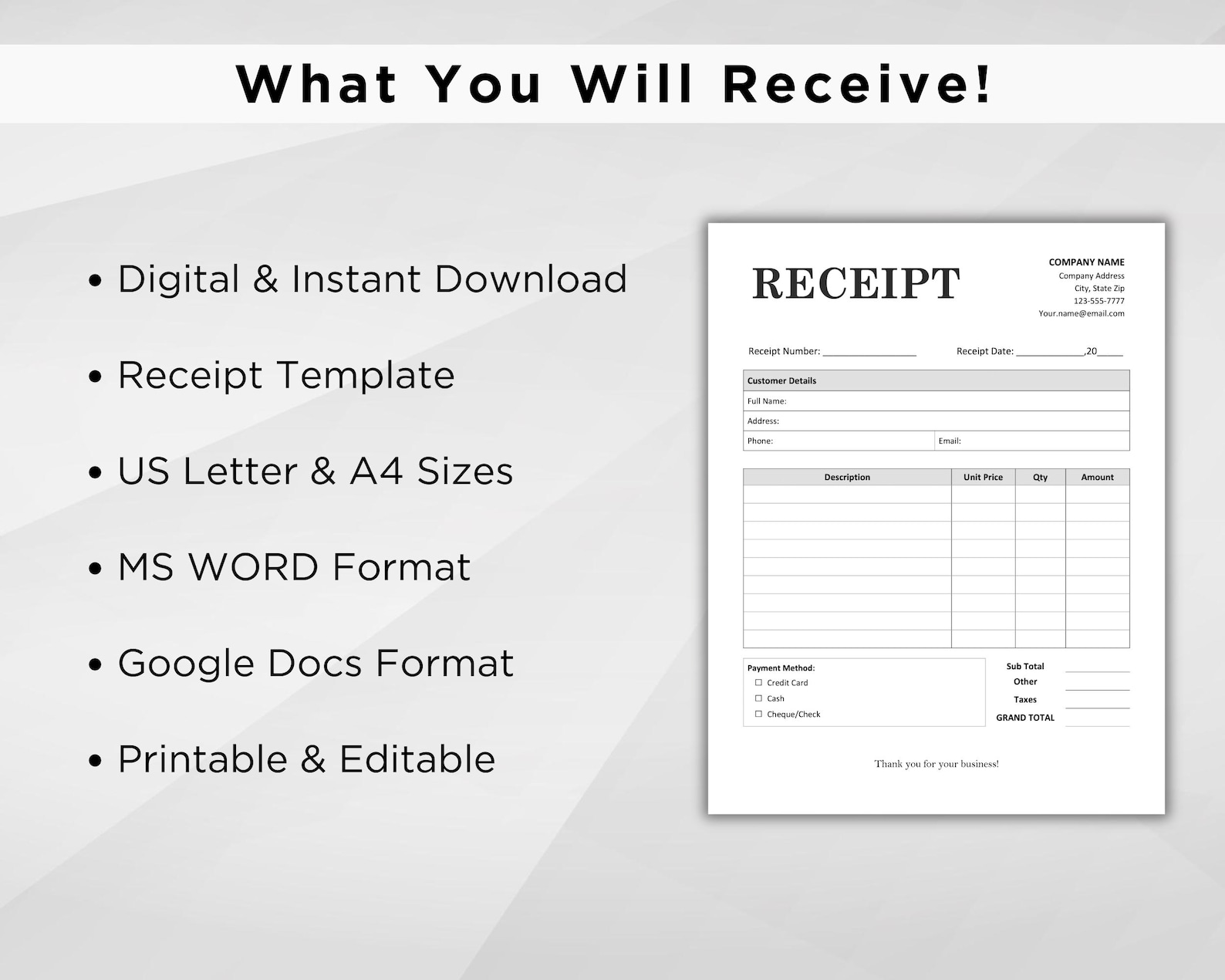 Receipt Template. Small Business Digital Receipt. Receipt Form. Customer Receipt. Sales Receipt ...