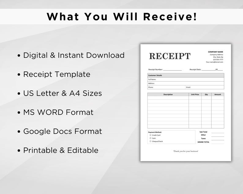 Receipt Template. Small Business Digital Receipt. Receipt Form ...