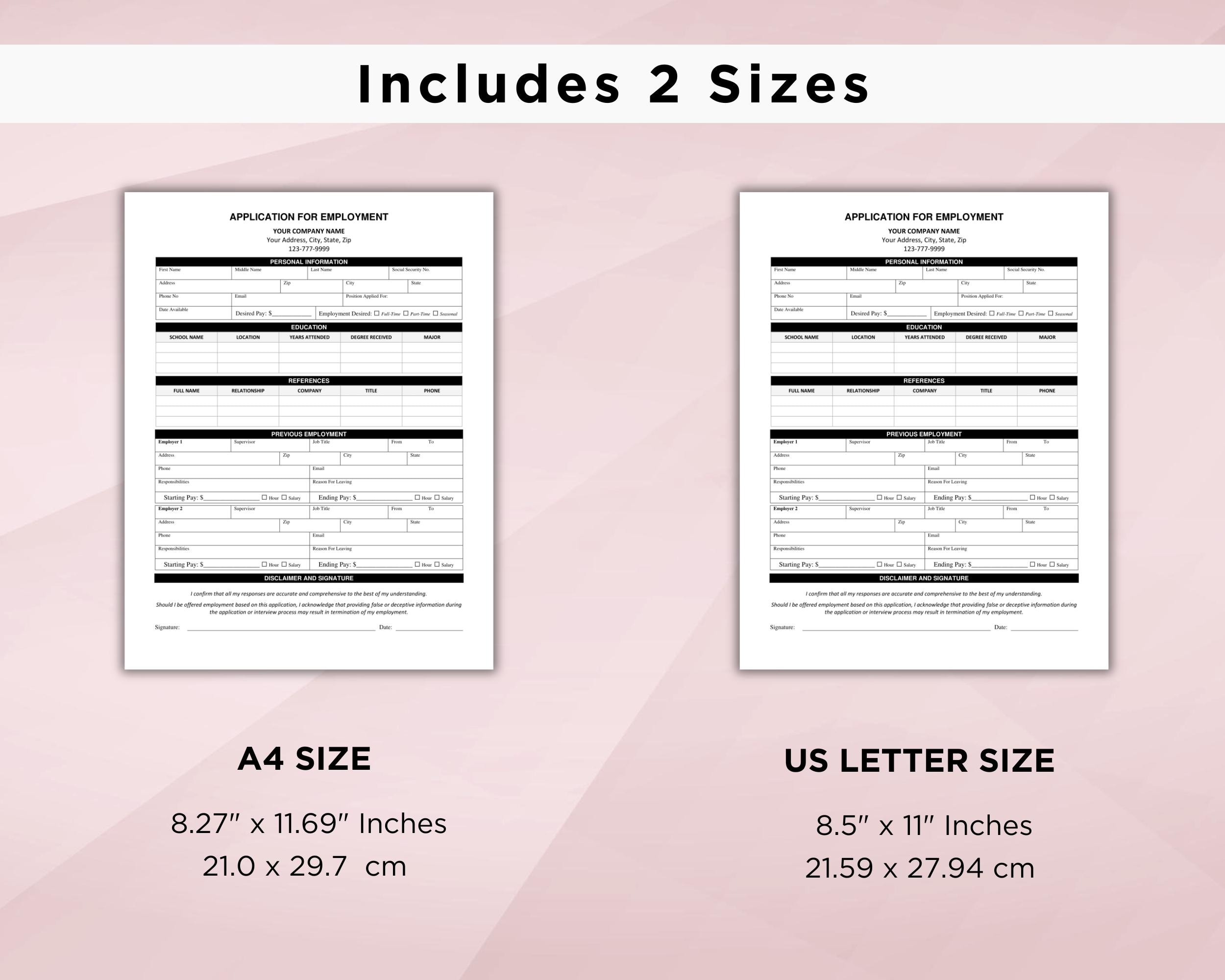 Job Application Template. Printable Employee Application. Application ...