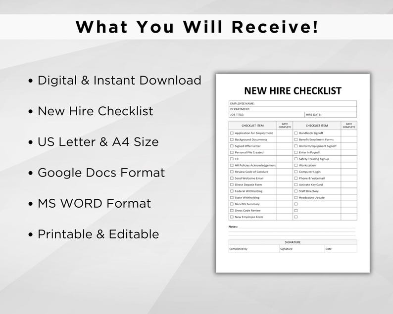 New Hire Checklist Template. New Employee Checklist. Employee ...