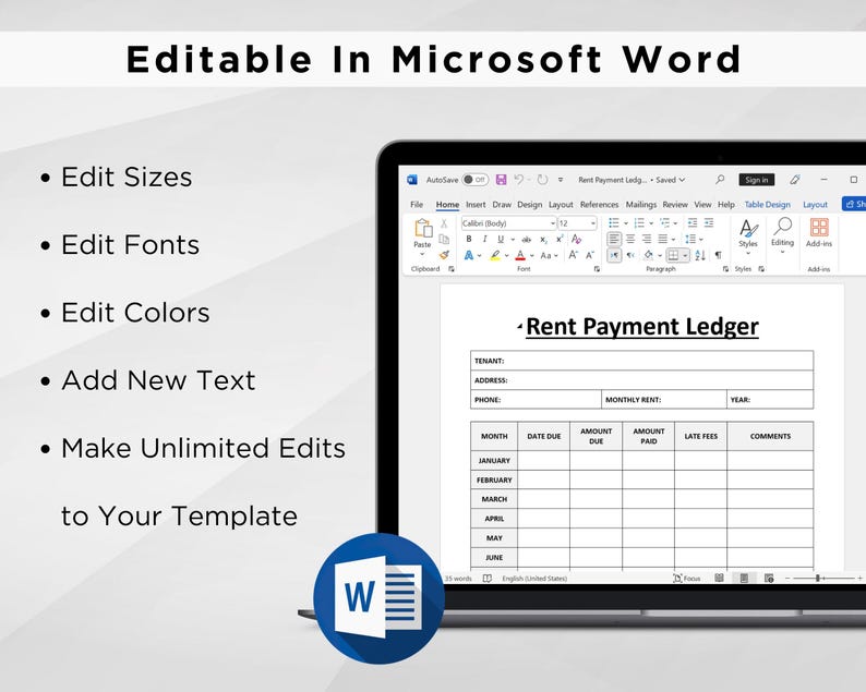 Rent Payment Ledger. Printable Rental Payment Tracker Template. Monthly ...