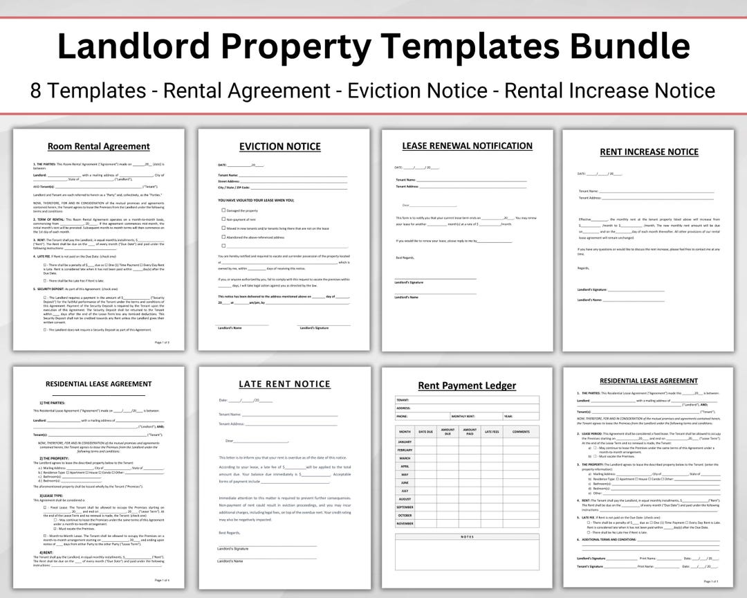 Landlord Property Templates Bundle. Lease Agreement. Residential ...