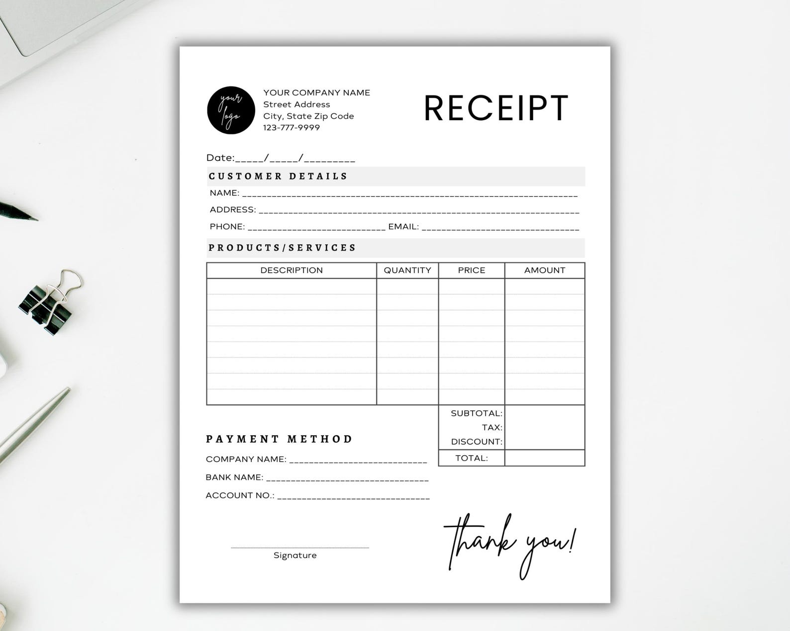 Editable Invoice Template. Quote Template. Receipt Template ...