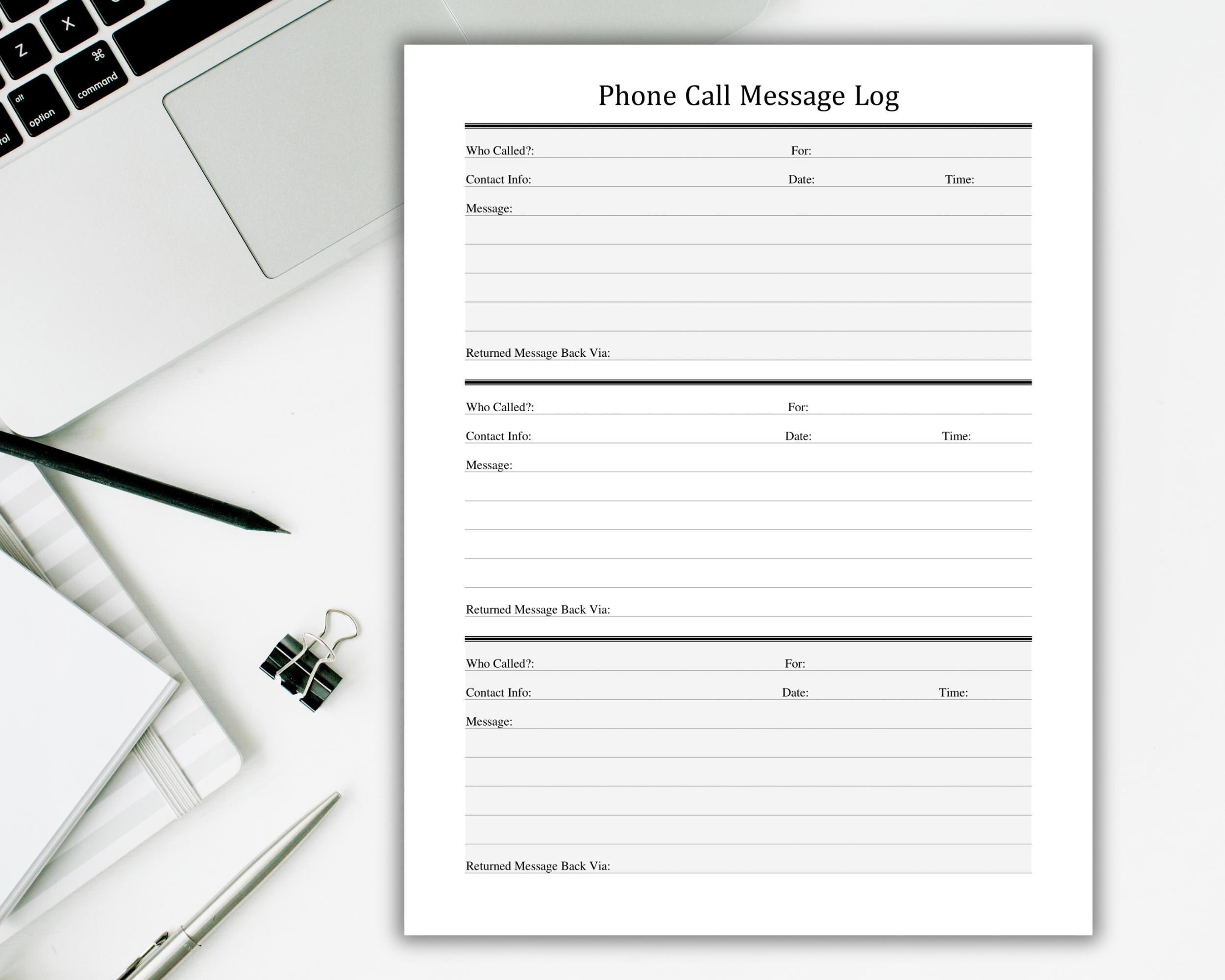 Printable Phone Call Message Log. Message Log. Call Log. Phone Log ...