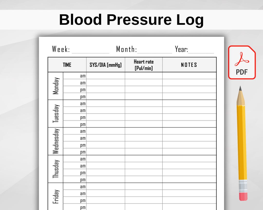 Blood Pressure Log Printable. Daily Blood Pressure Tracker. Medical Log ...