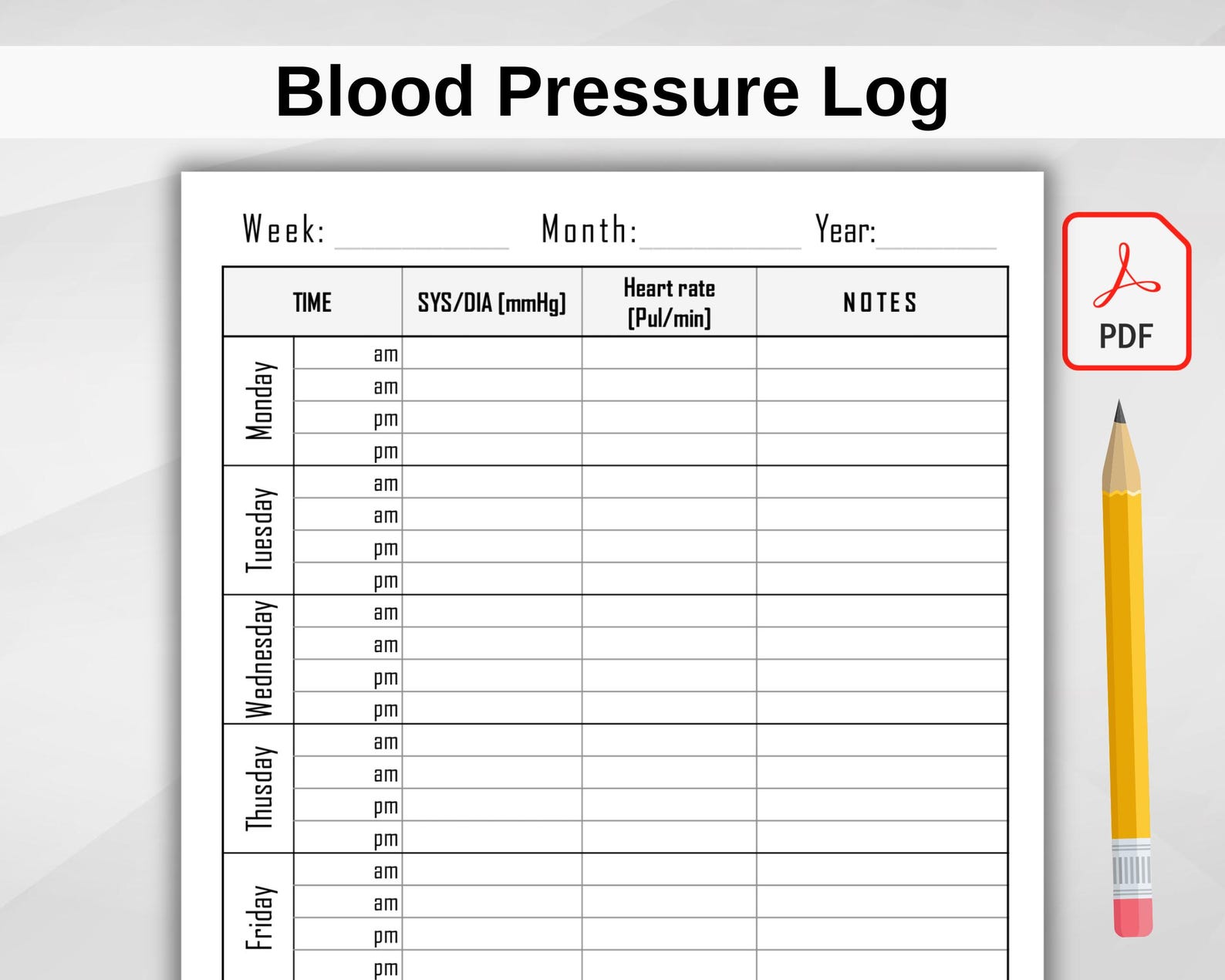 Blood Pressure Log Printable. Daily Blood Pressure Tracker. Medical Log ...
