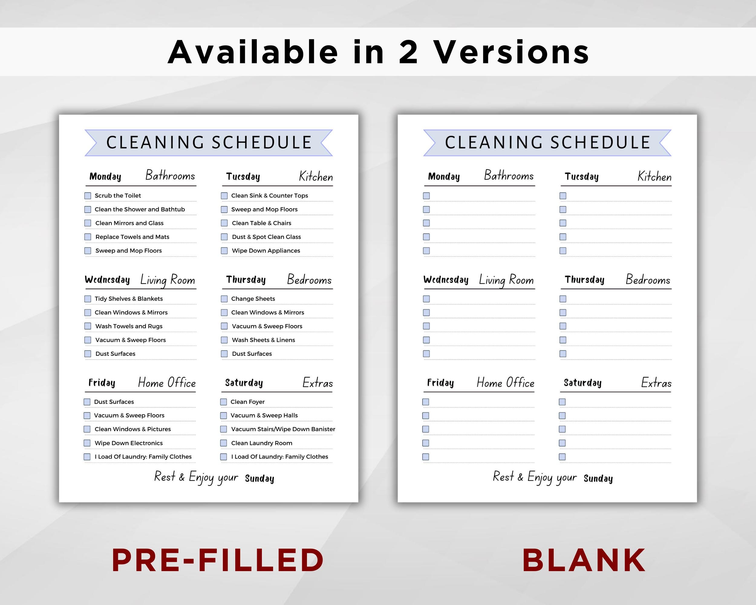 EDITABLE Cleaning Checklist. Printable Weekly Cleaning Schedule. ADHD ...