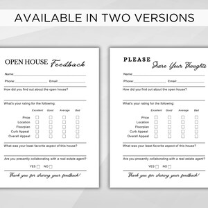 Open House Feedback Form. Printable Real Estate Open House ...