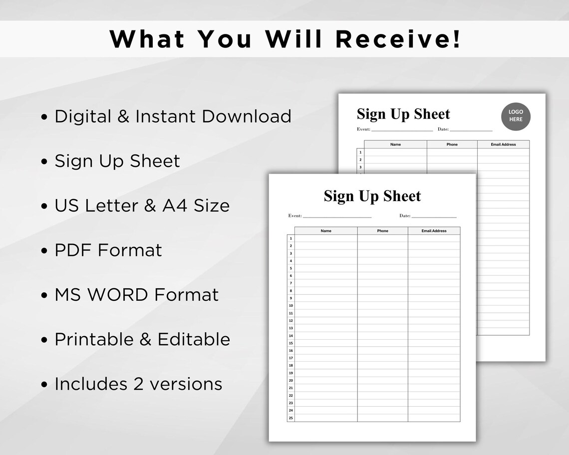 Sign up Sheet Template. Printable Sign up Templates. Event Sign up ...