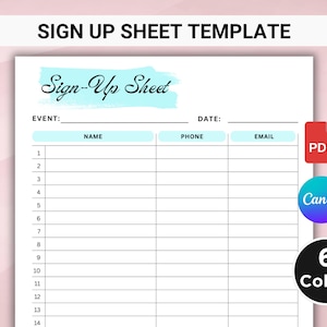 Editable Sign up Sheet Template, Printable Event Sign up Form, Sign up ...