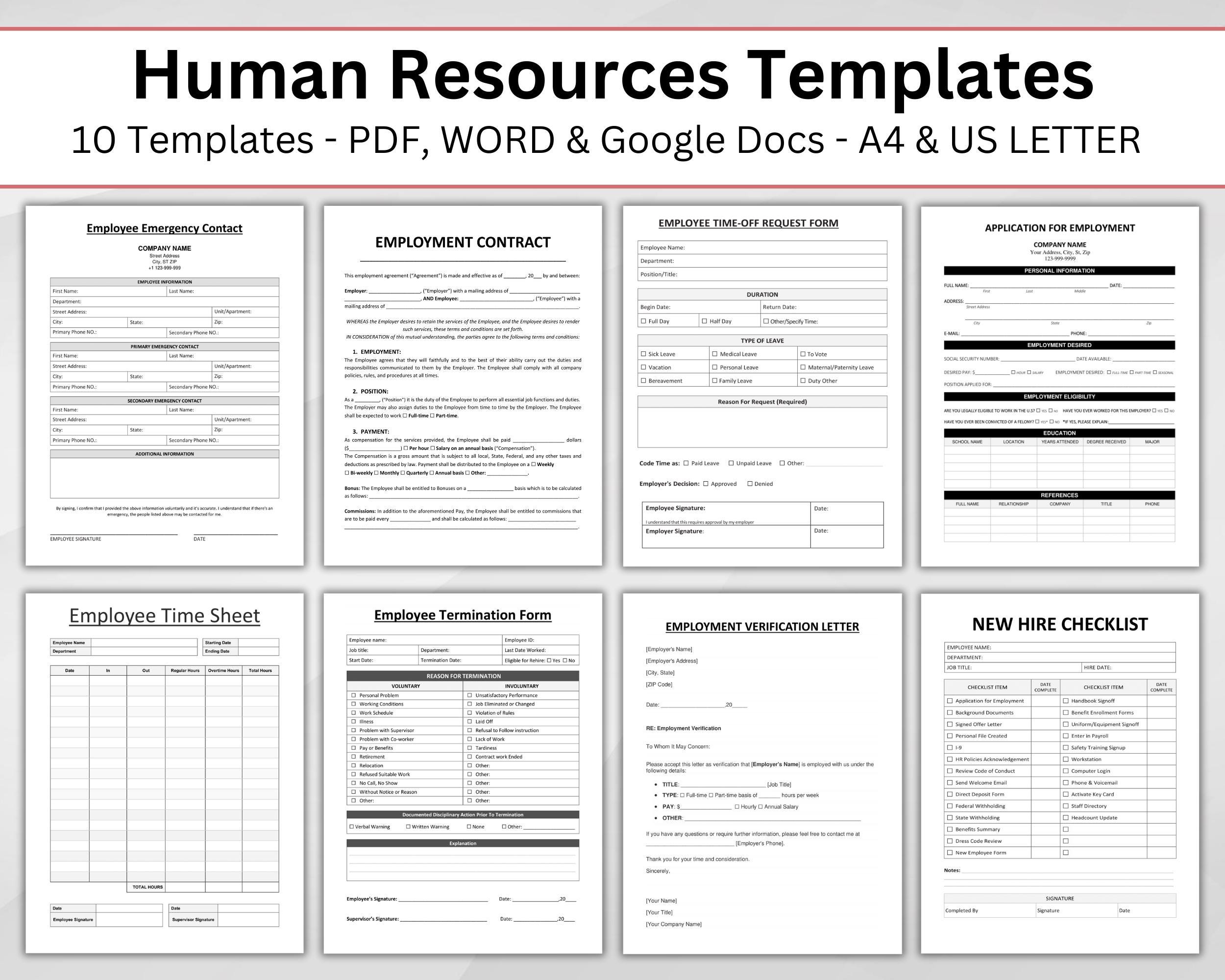 Human Resources Templates. HR Forms. New Employee Checklist. Employee ...