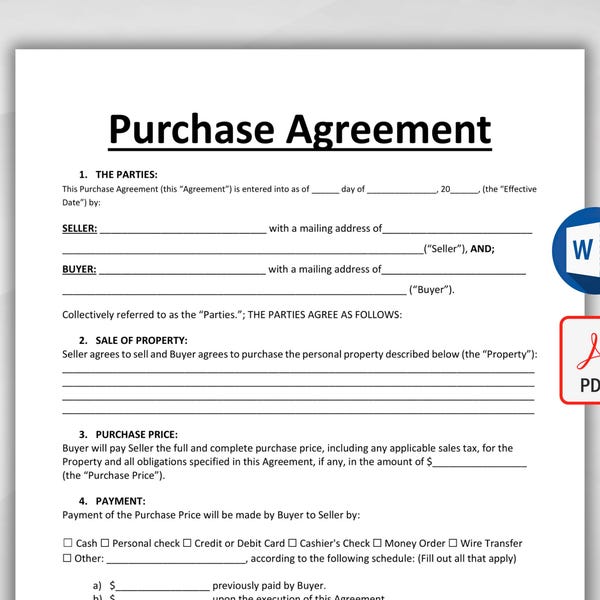 Real Estate Purchase Agreement Etsy