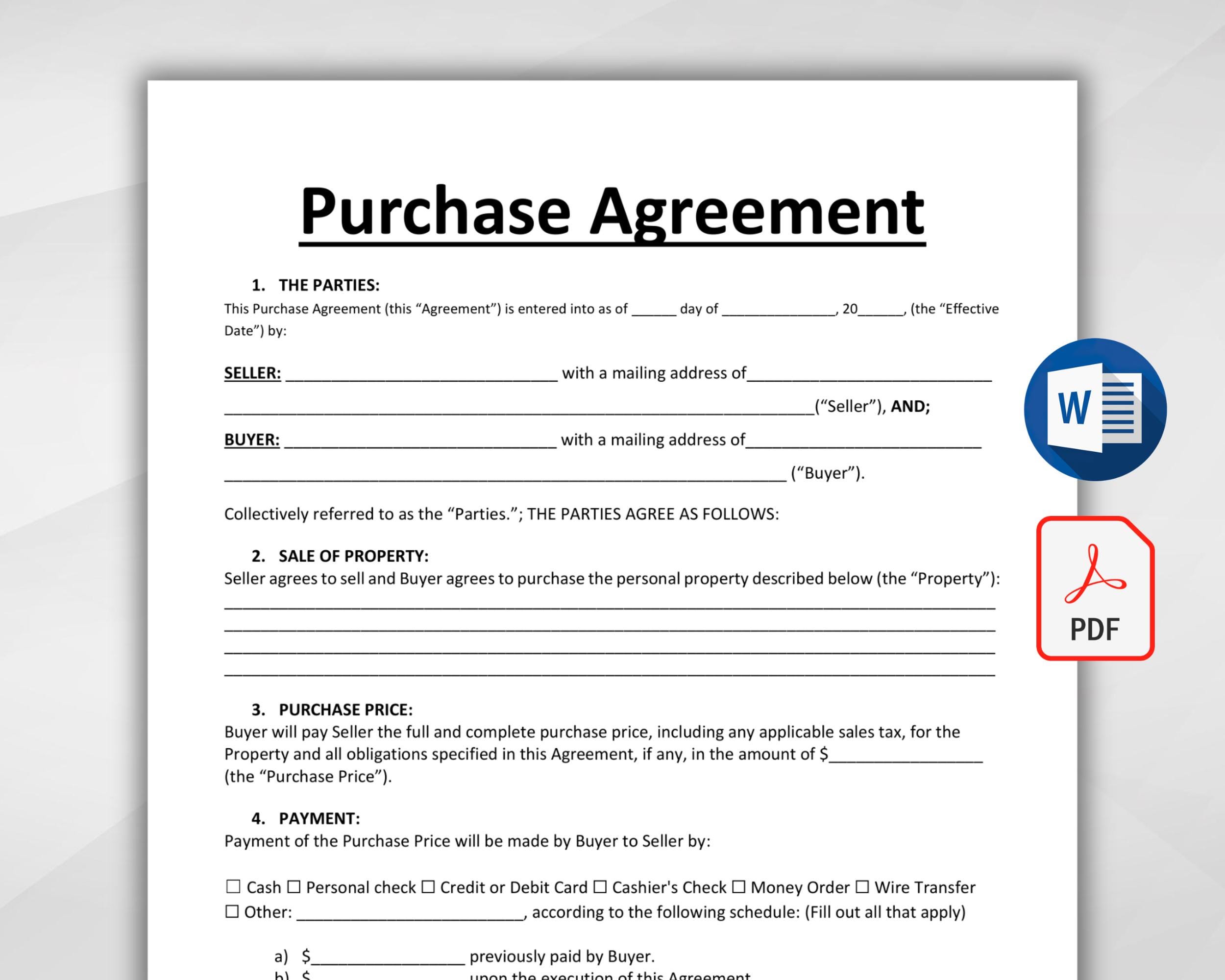 Template For Purchase Agreement Template For Purchase Agreement