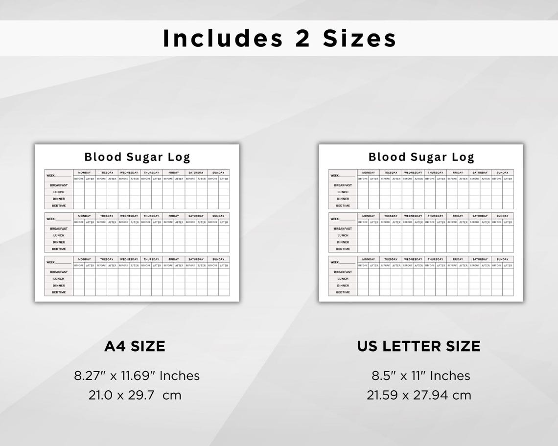 PRINTABLE Blood Sugar Tracker. Blood Glucose Tracker. Diabetic Log ...