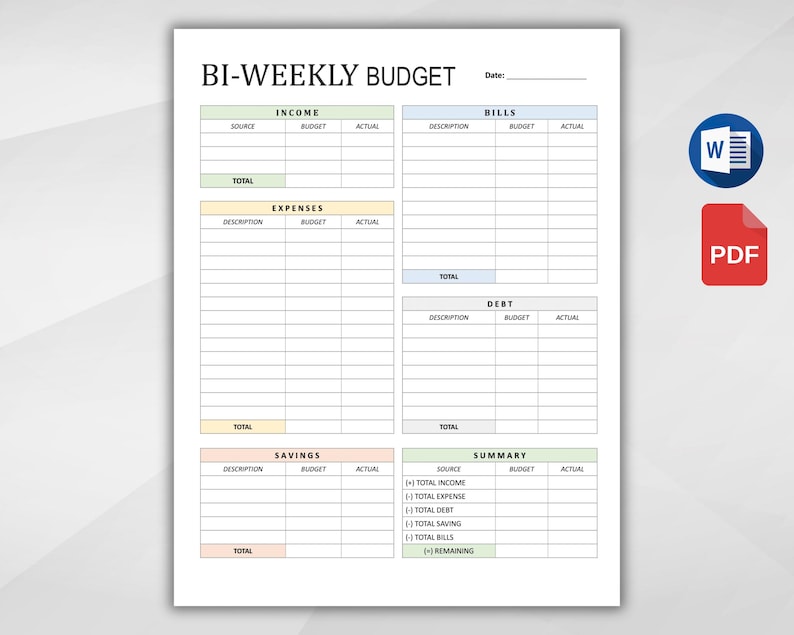 Biweekly Budget Planner. Printable Paycheck Budget Tracker. Finance ...