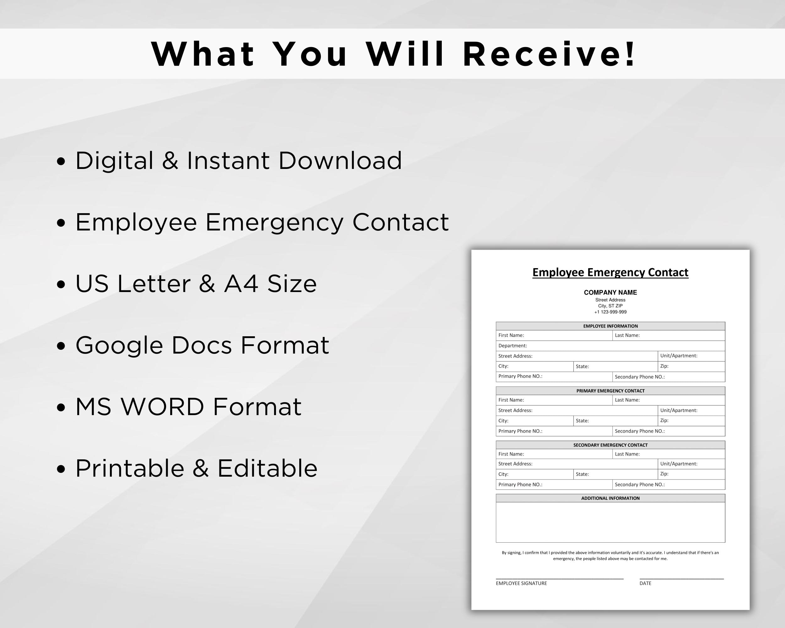 Employee Emergency Contact Form Editable. Employee Emergency Contact ...