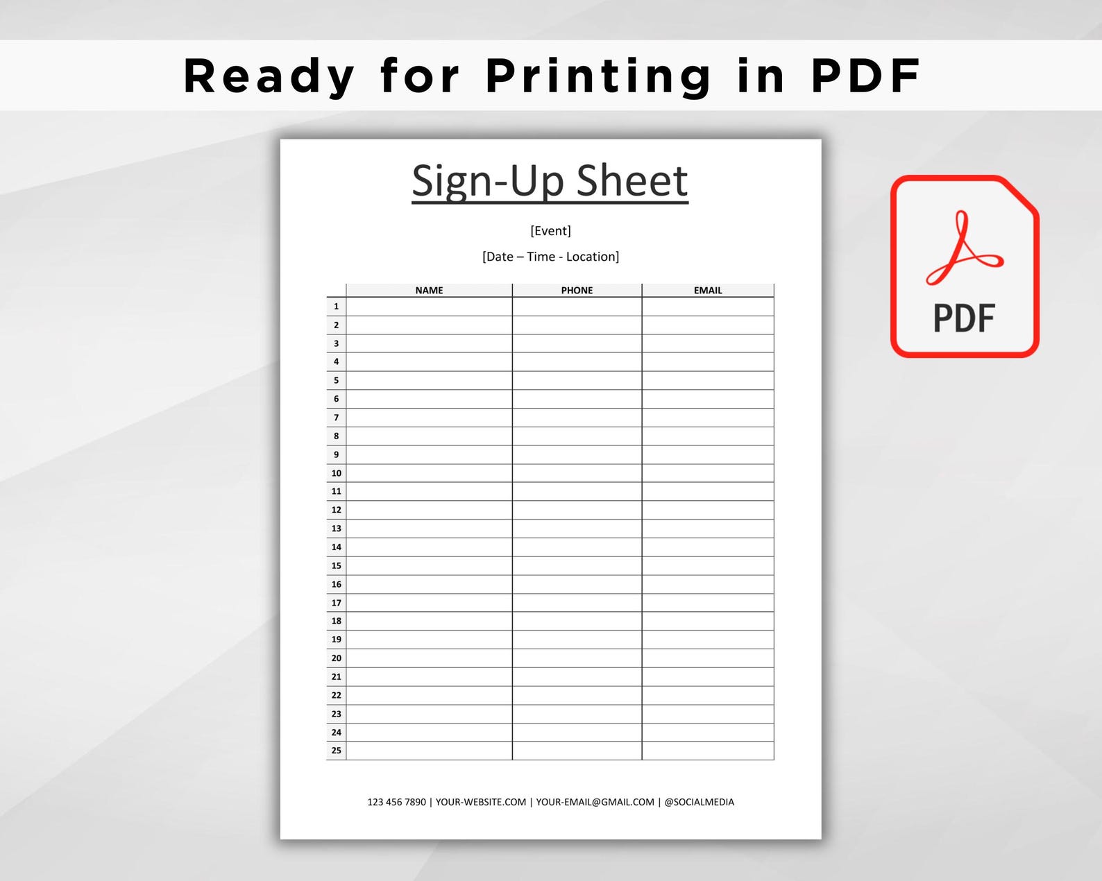 Editable Sign up Sheet. Sign up Template. Event Sign up Sheet ...