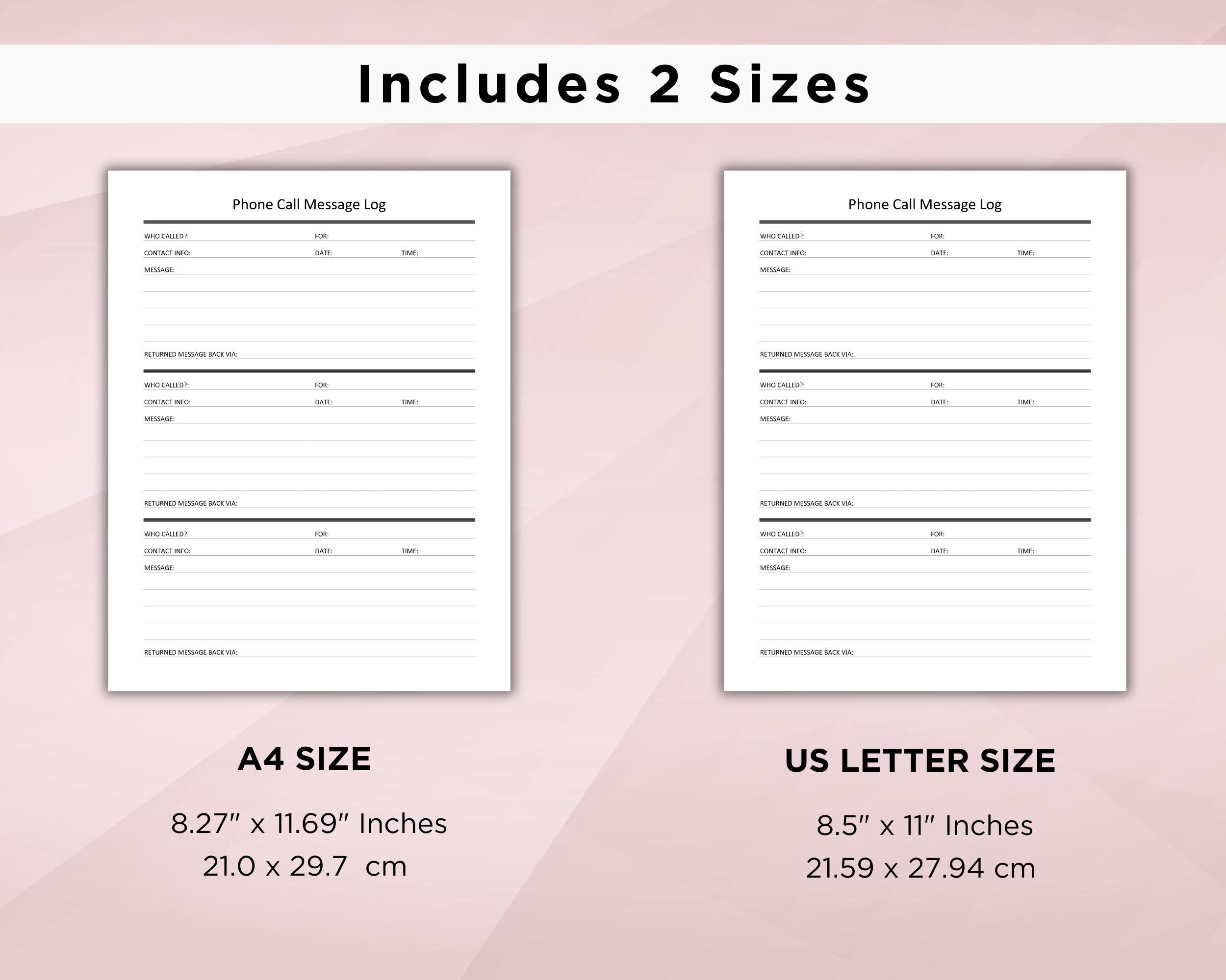 Editable Phone Call Message Log. Printable Message Log. Communication ...
