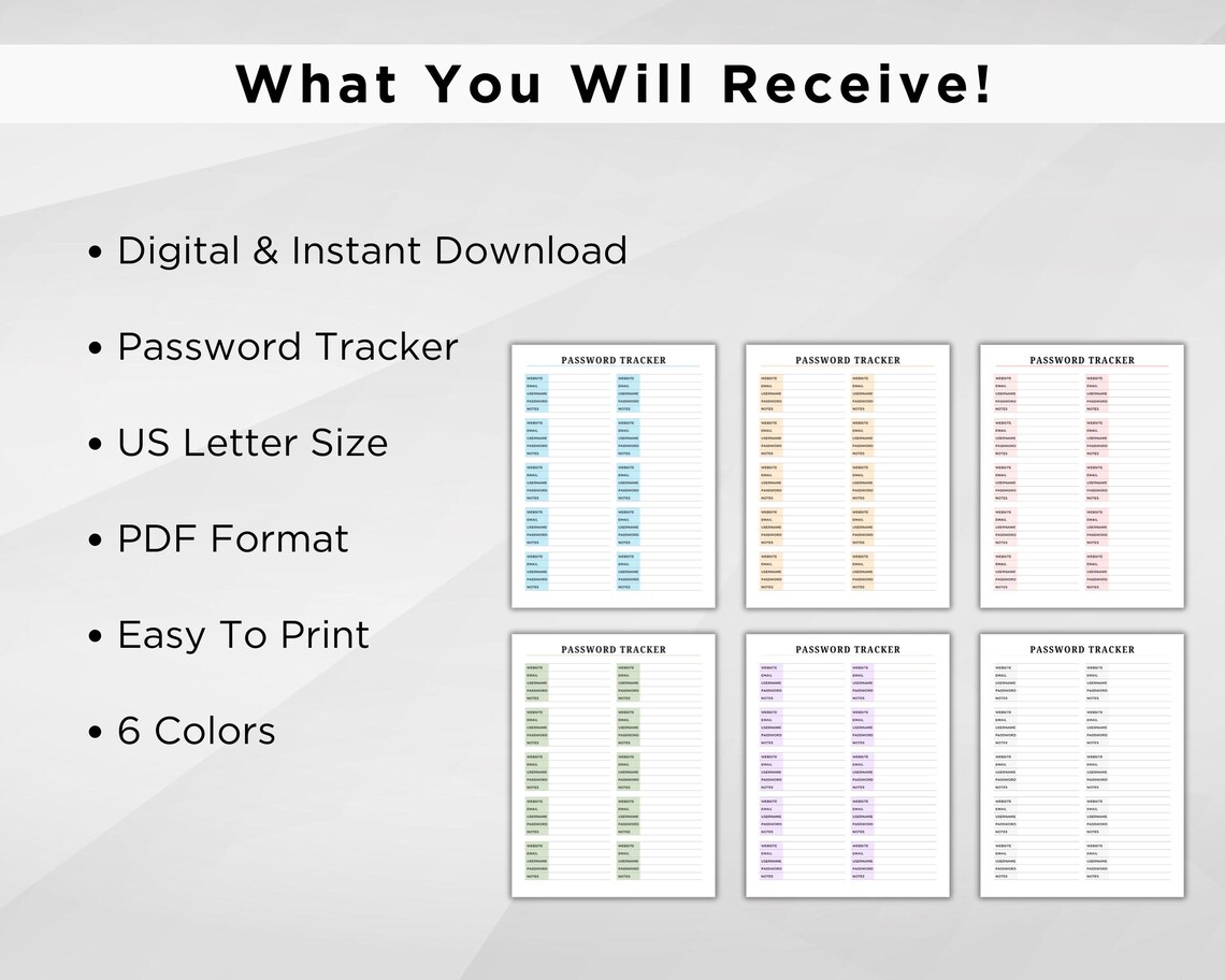 Password Tracker Printable | Password Log Book | Internet Login ...